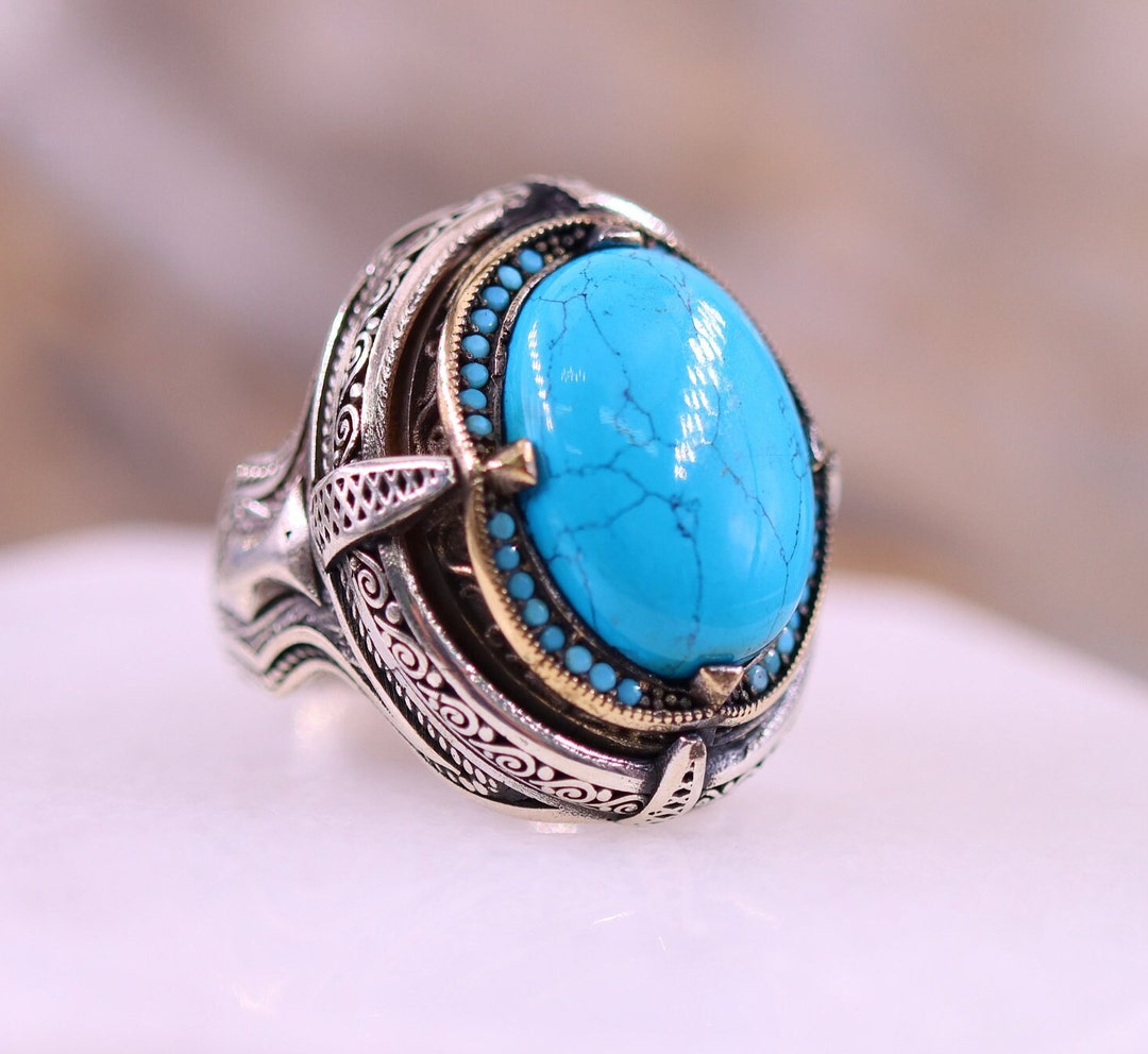 Turquoise Mens Ring, Ottoman Style Ring, Silver 925 Mens Ring, Mens ...