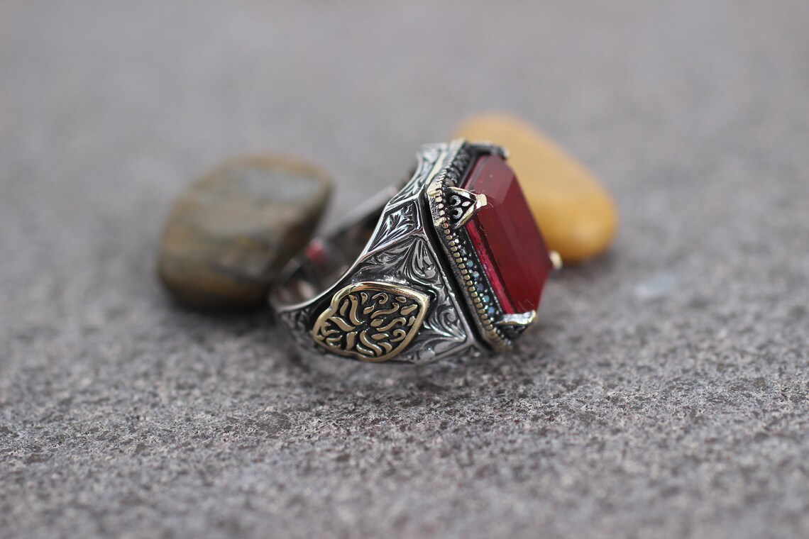 Yemeni Silver 925 Mens Ring Ruby Mens Ring Silver Mens | Etsy