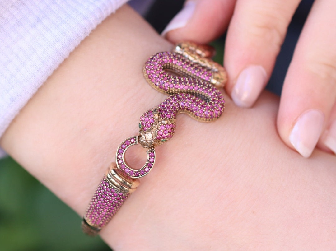 Ruby Bracelet, Ruby Snake Handmade Bracelet, Silver 925 Bracelet , Ruby ...