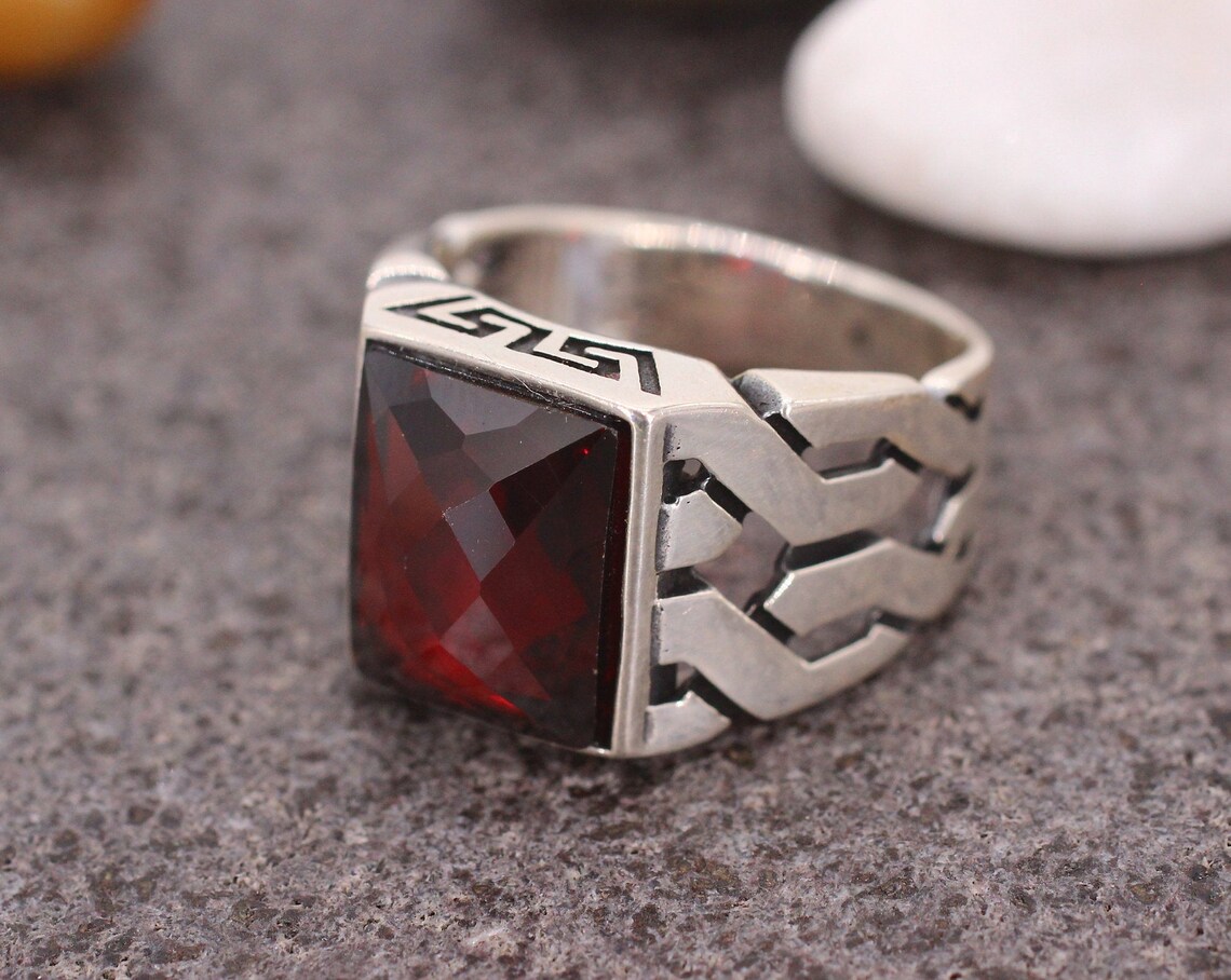 Sterling Silver 925 Men's Ring, Ruby Men Ring , Silver Men's Ring, Ruby ...