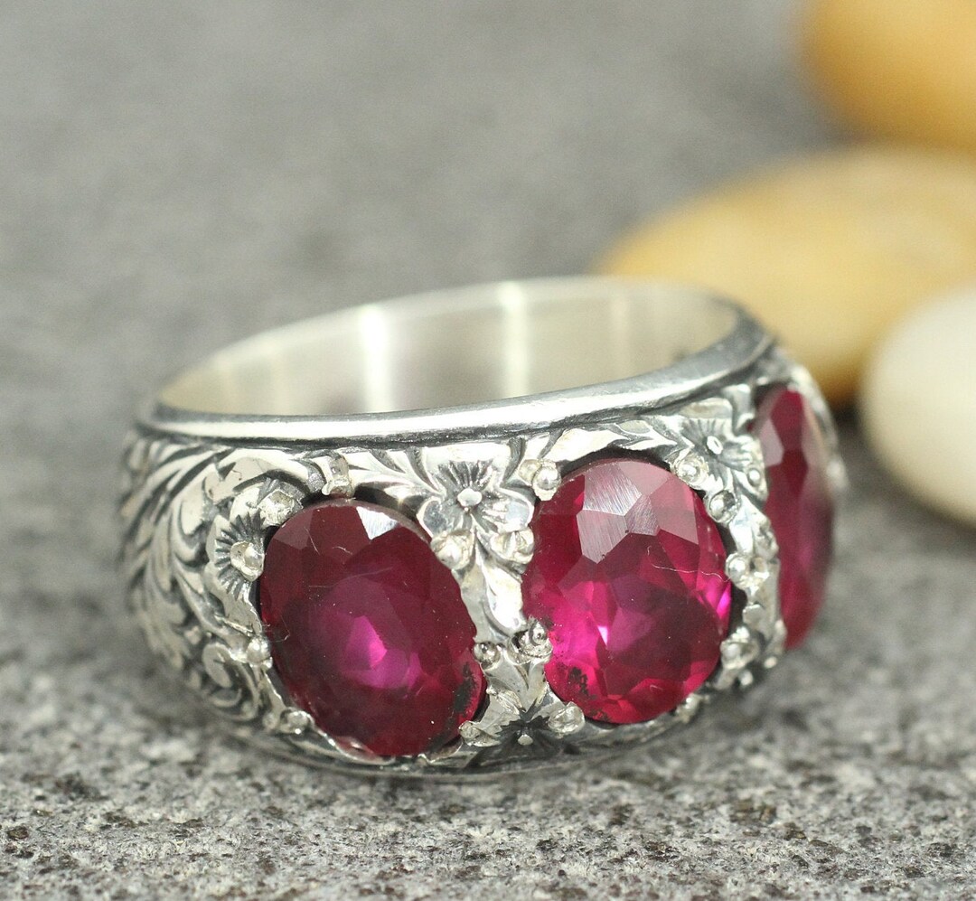 Sterling Silver 925, Ruby Men's Sterling Silver Ring, Turkish Handmade ...
