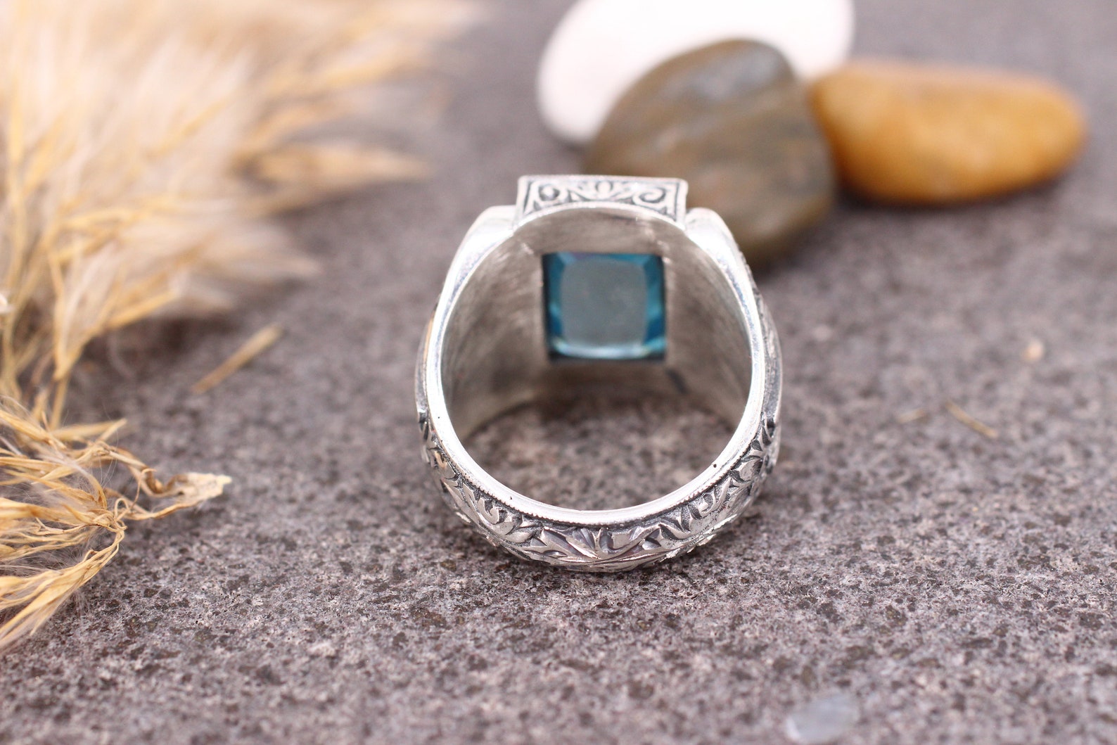 Aquamarine Mens Ring Ottoman Style Ring Silver 925 Ring - Etsy
