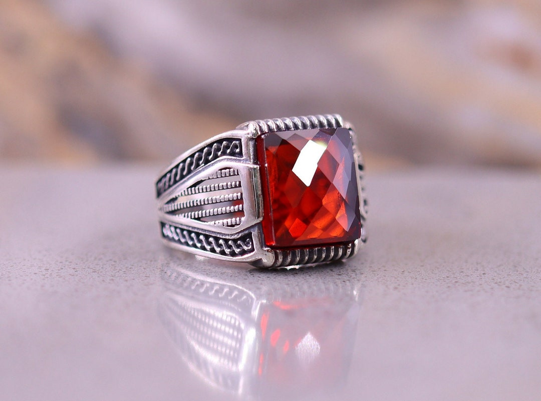 Ruby Mens Ring, Exclusive Silver Ruby Mens Ring , Geometric Design Ruby ...