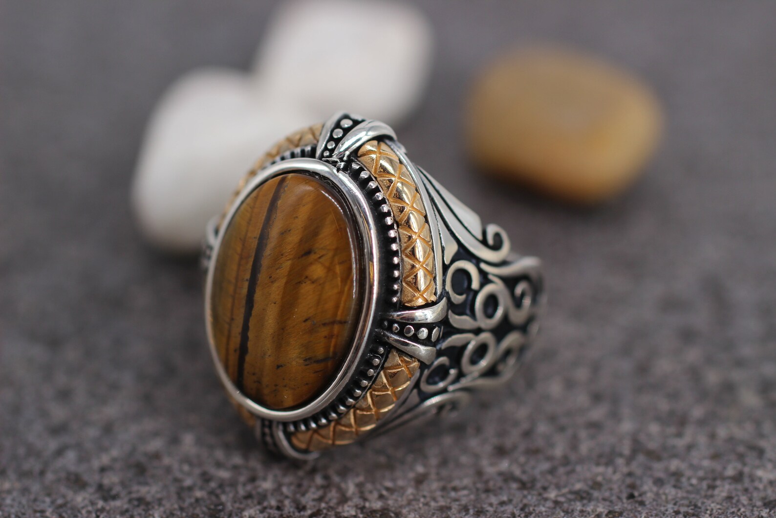 Tiger Eye Men's Ring 925 Sterling Silver Gift for Him - Etsy