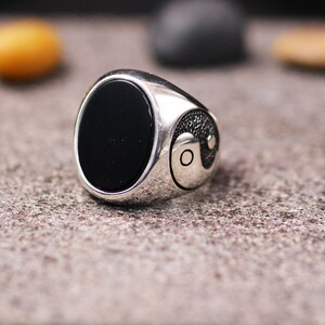 Signet Mens Ring, Onyx Silver Mens Ring, Yin Yong Silver Mens Ring, Yin ...