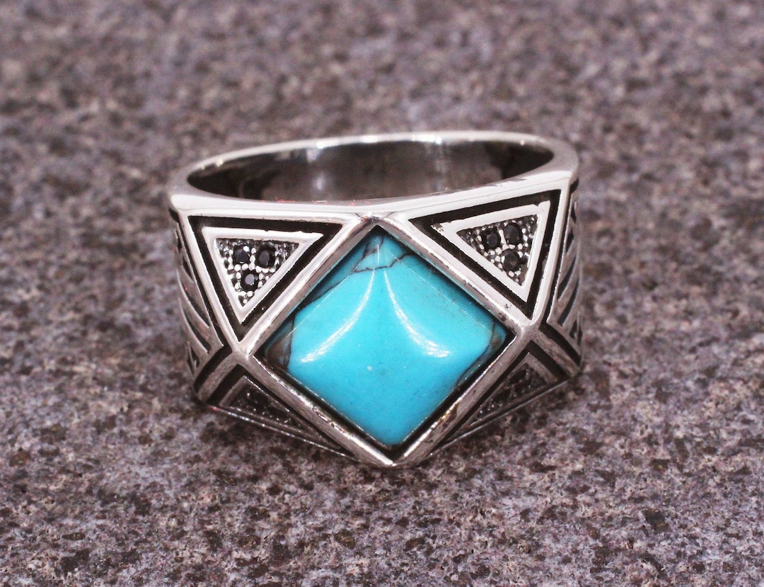 Mens Sterling Silver 925 Turquoise Ring, Silver 925 Mens Ring, Gift for ...