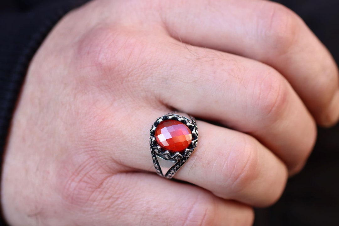 Ruby Men's Ring, Signet Mens Ring, Mens Handmade Ruby Ring, Gift for ...