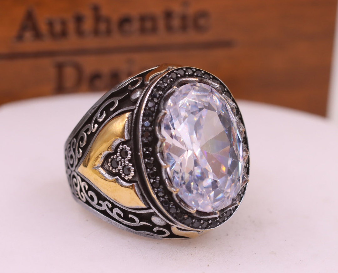 Zircon Ring, Zircon Mens Silver Ring, Statement Zircon Silver Mens Ring ...