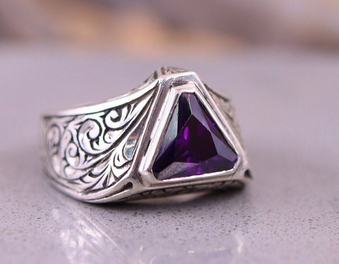 Amethyst Mens Ring, Exclusive Silver Amethyst Mens Ring , Geometric ...