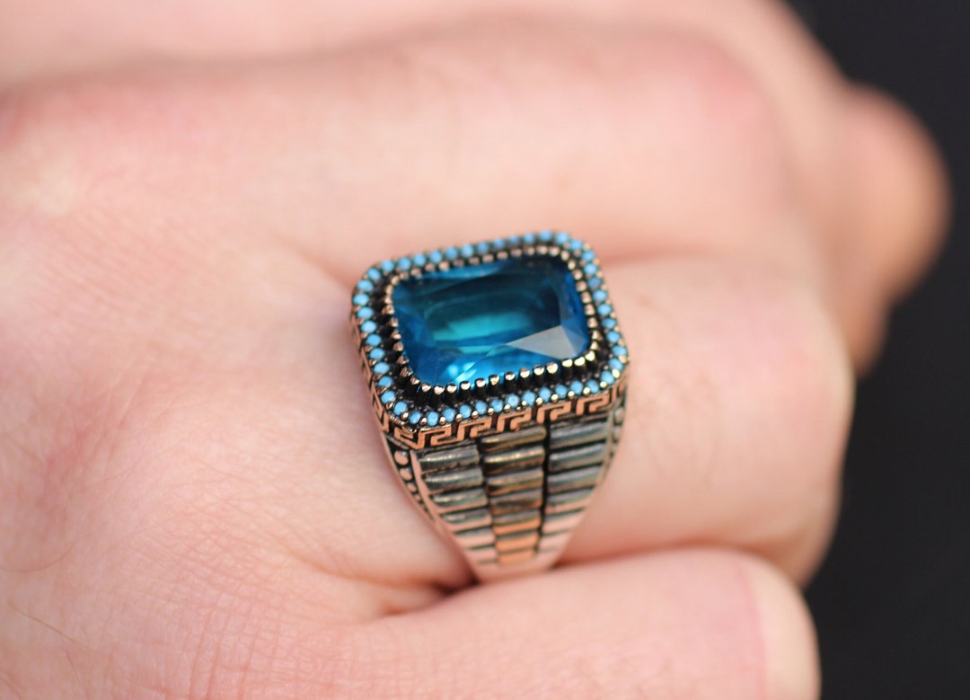 Aquamarine Mens Ring, Aquamarine Mens Ring, Silver Mens Ring, Gift for ...