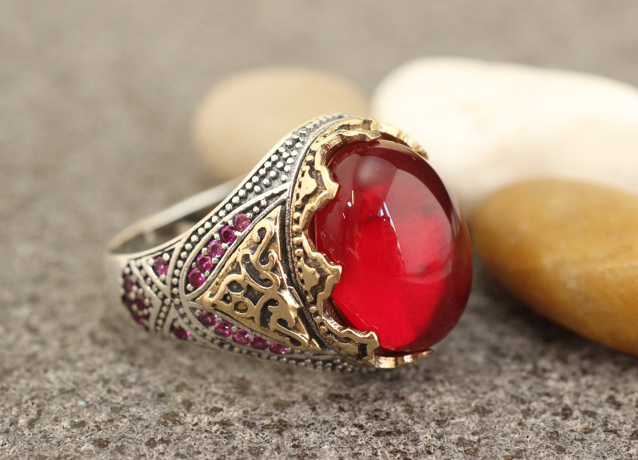 Mens Handmade Ruby Ring, Ruby Mens Ring , Silver Mens Ottoman Ring ...