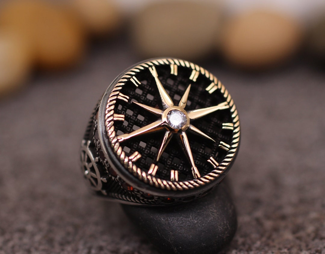 Mens Compass Ring, Silver Compass Ring, Gift for Him, Gift for Father ...