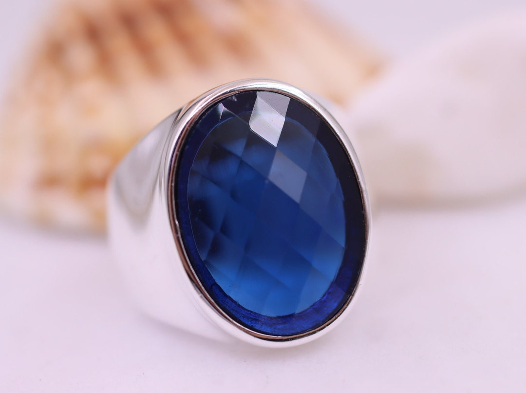 Sapphire Signet Mens Ring, Sterling Silver Mens Sapphire Ring, Sapphire ...