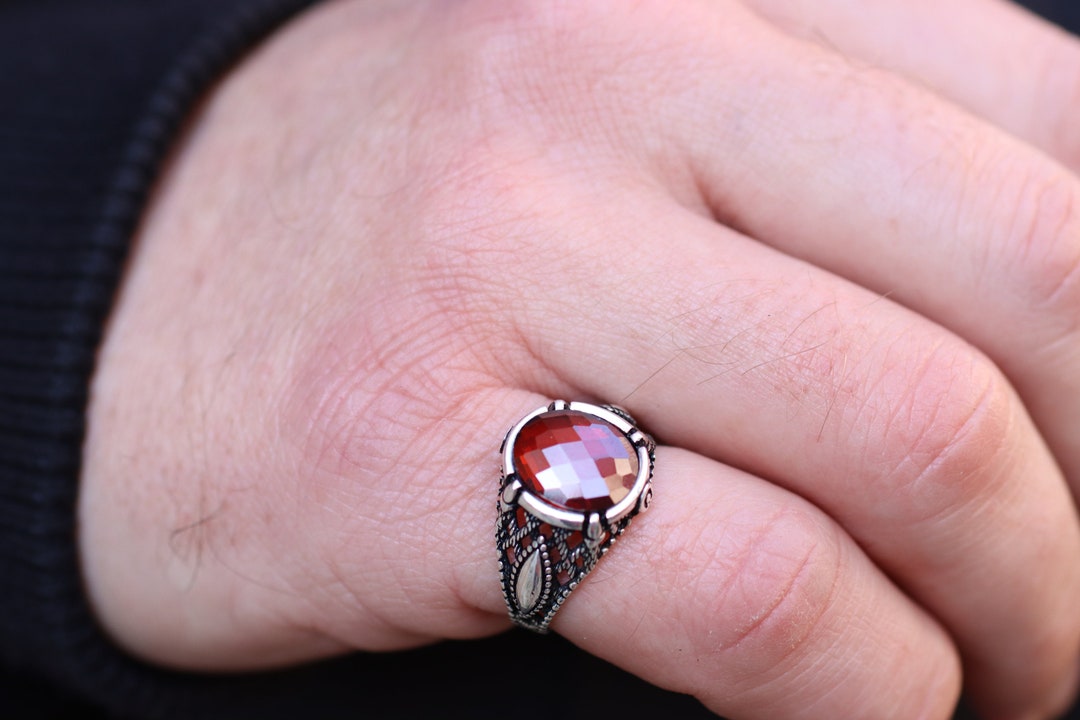 Ruby Men's Ring, Signet Mens Ring, Mens Handmade Ruby Ring, Gift for ...