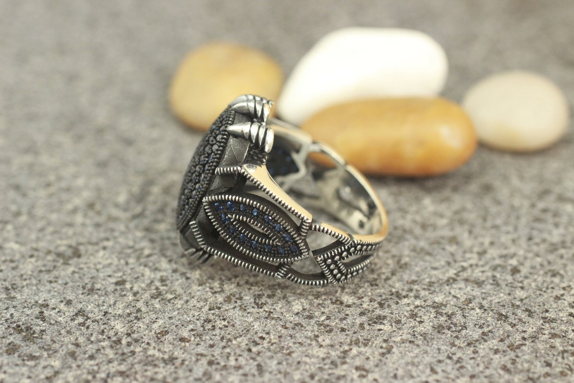 Handmade Sapphire Silver Men's Ring Ottoman Style Ring | Etsy