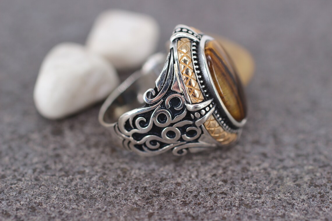 Tiger Eye Men's Ring 925 Sterling Silver Gift for Him - Etsy