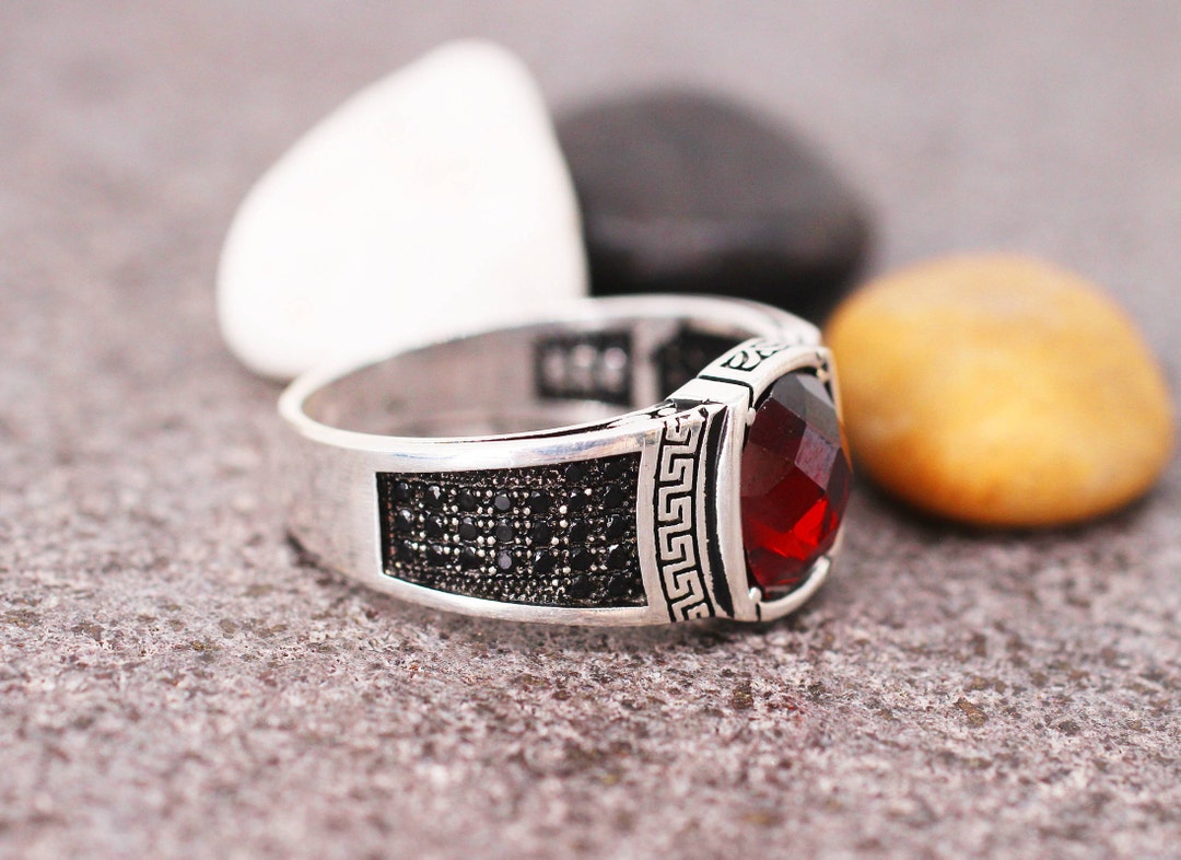 Sterling Silver 925 Men's Ring, Ruby Men Ring , Silver Men's Ring, Gift ...