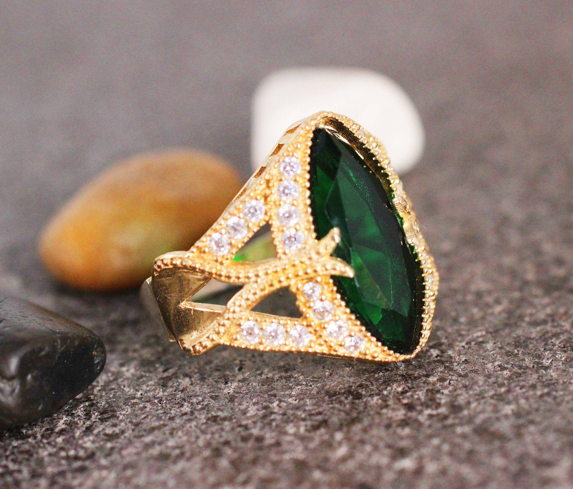 Sterling Silver 925 Emerald Handmade Ring Ottoman Style Ring | Etsy