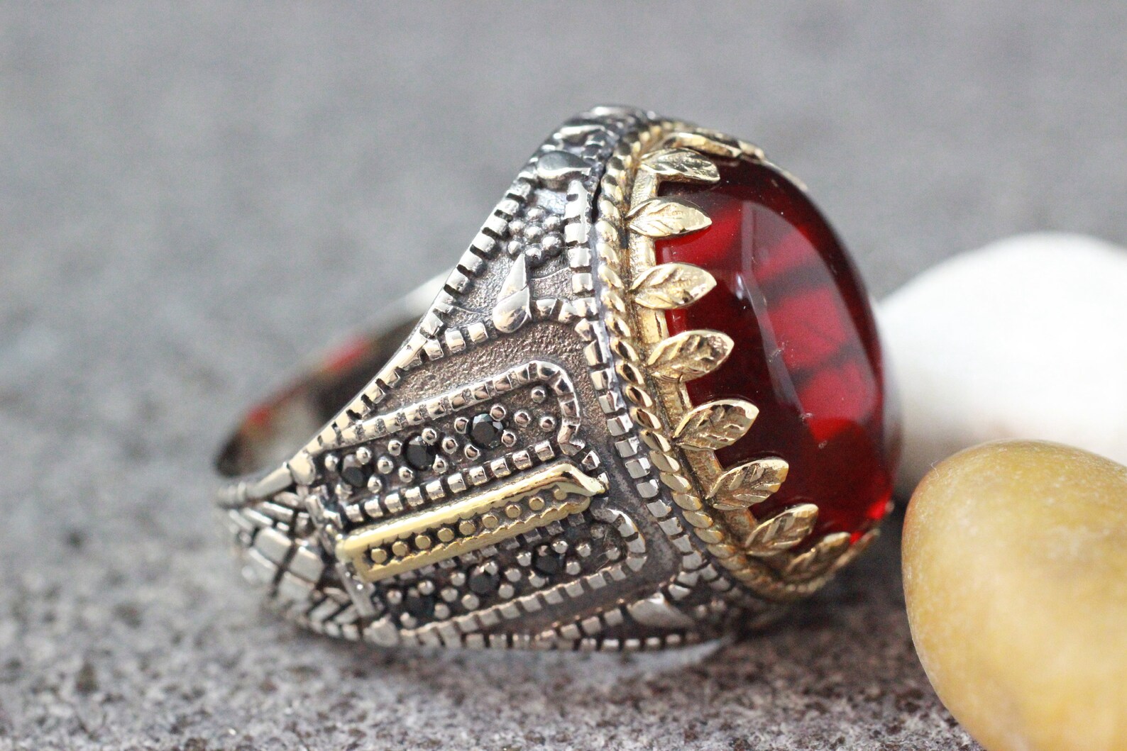 Yemeni Silver 925 Mens Ring, Ruby Mens Ring , Silver Mens Ottoman Ring ...