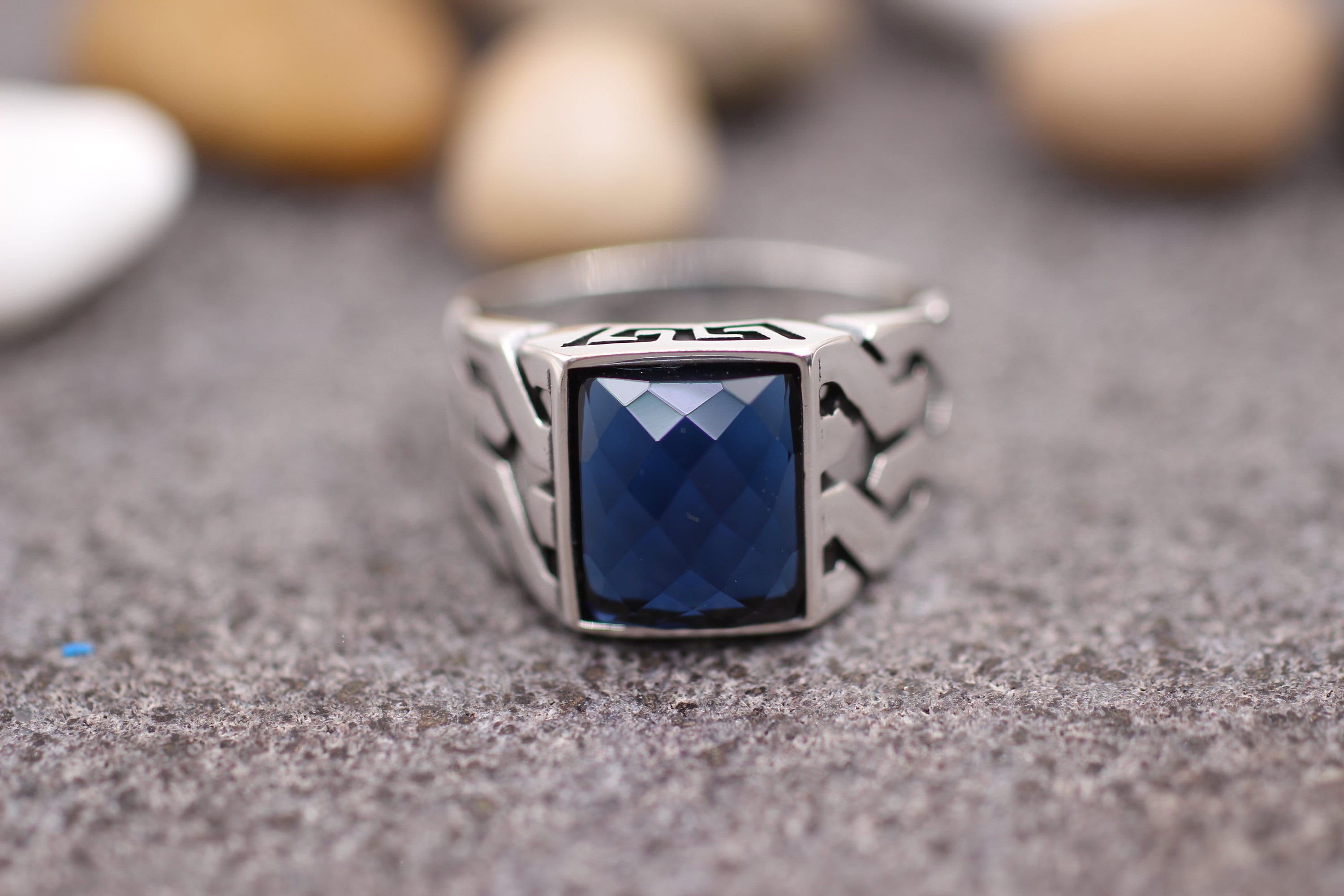 Signet Mens Ring Sterling Silver Mens Sapphire Ring Mens | Etsy