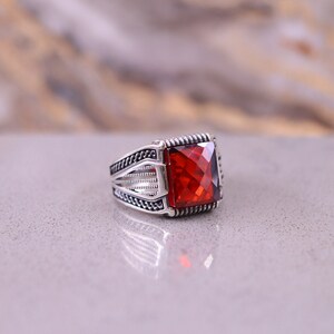 Ruby Mens Ring, Exclusive Silver Ruby Mens Ring , Geometric Design Ruby Mens Ring , Unique ...