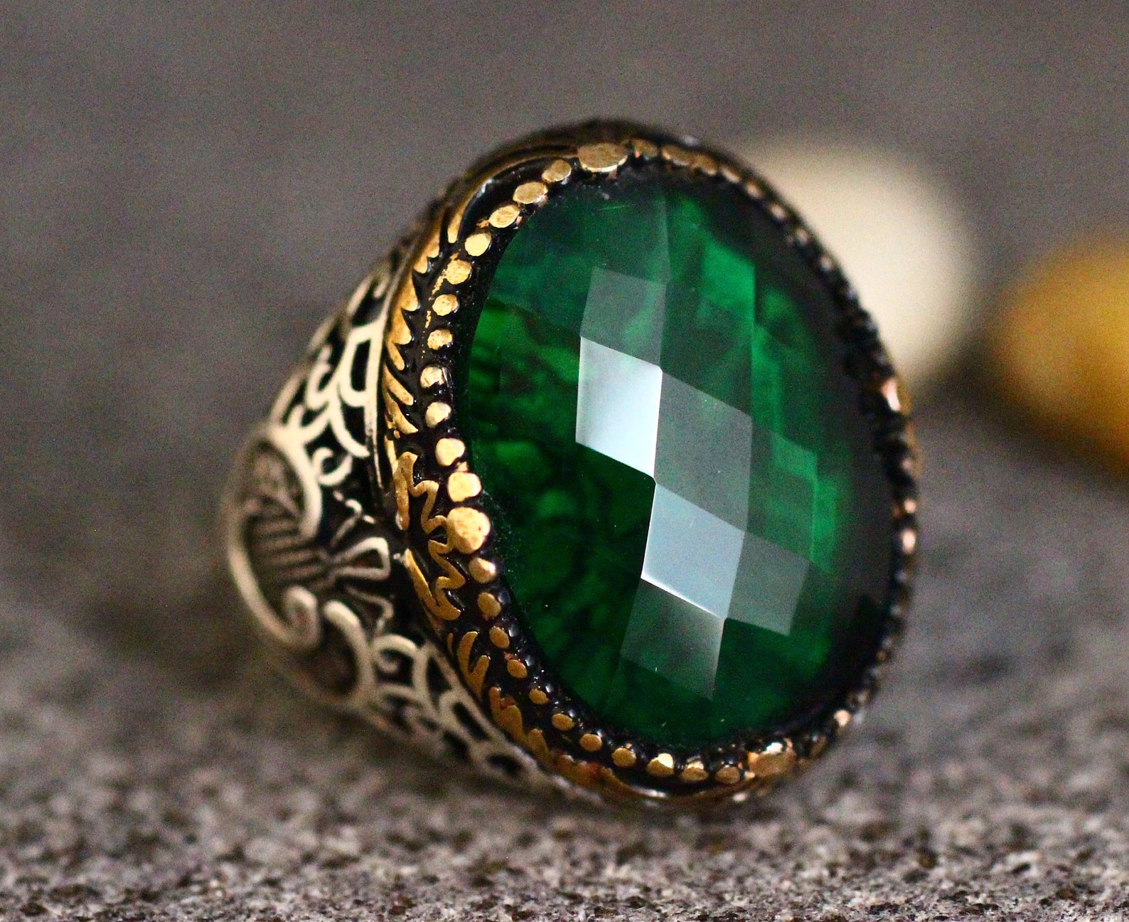 Sterling Silver 925 Emerald Handmade Ring, Ottoman Style Ring, Silver ...