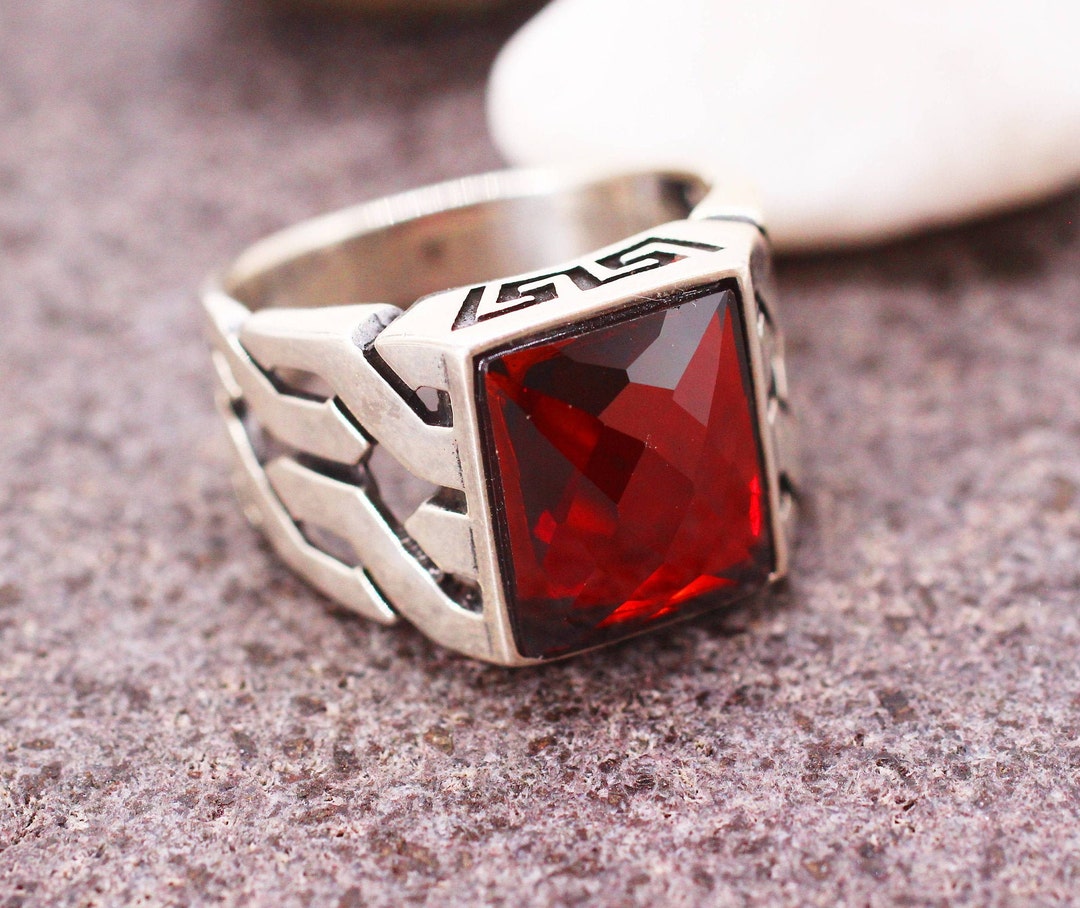 Sterling Silver 925 Men's Ring, Ruby Men Ring , Silver Men's Ring, Ruby ...