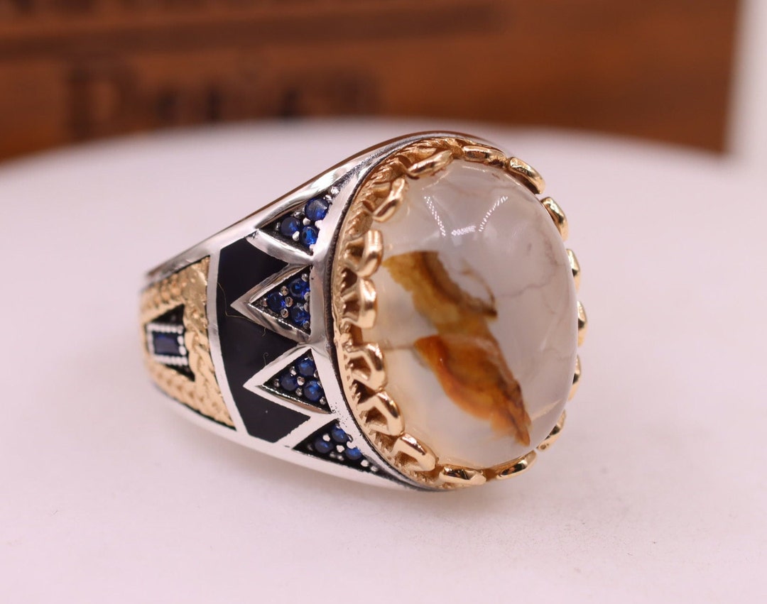 Silver Mens Ring, Agate Mens Silver Ring, Ring for Men, Oval Cut Agate ...