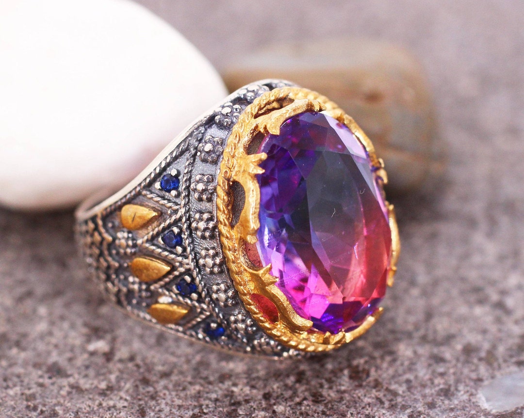 Mens Sterling Silver 925 Tourmaline Ring, Silver 925 Mens Ring, Gift ...