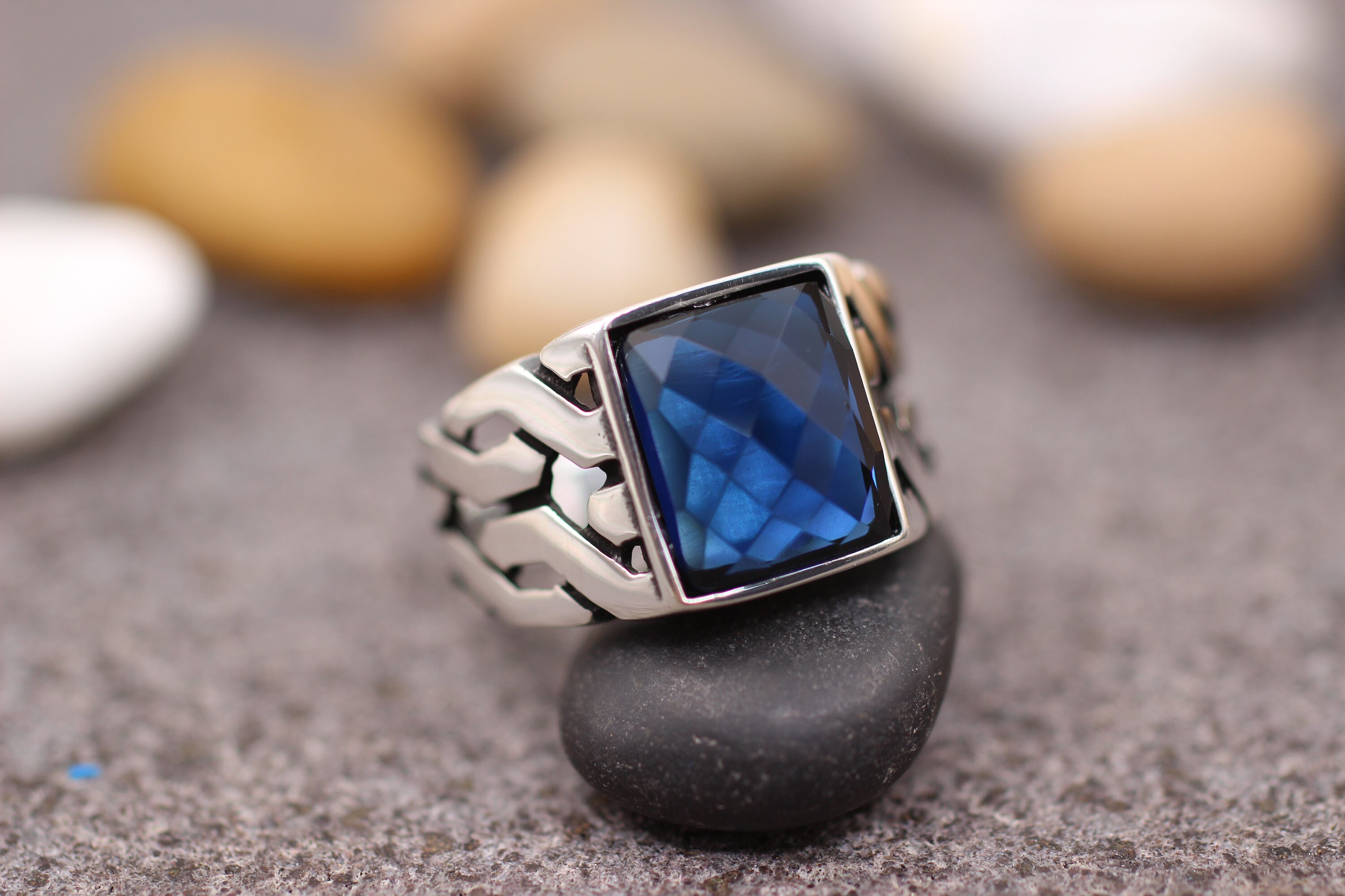 Signet Mens Ring Sterling Silver Mens Sapphire Ring Mens | Etsy