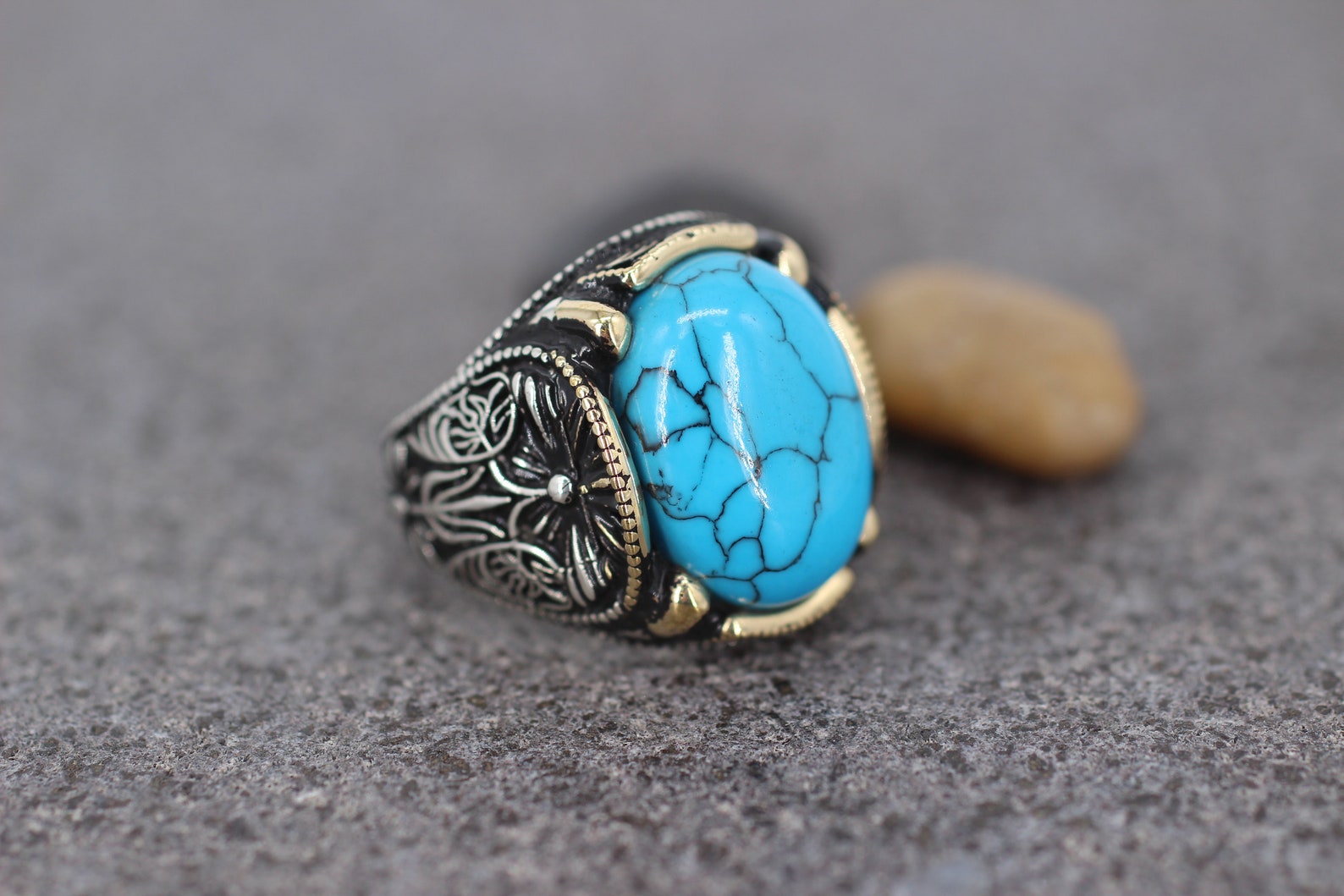 Mens Sterling Silver 925 Turquoise Ring, Ottoman Style Ring, Silver 925 ...