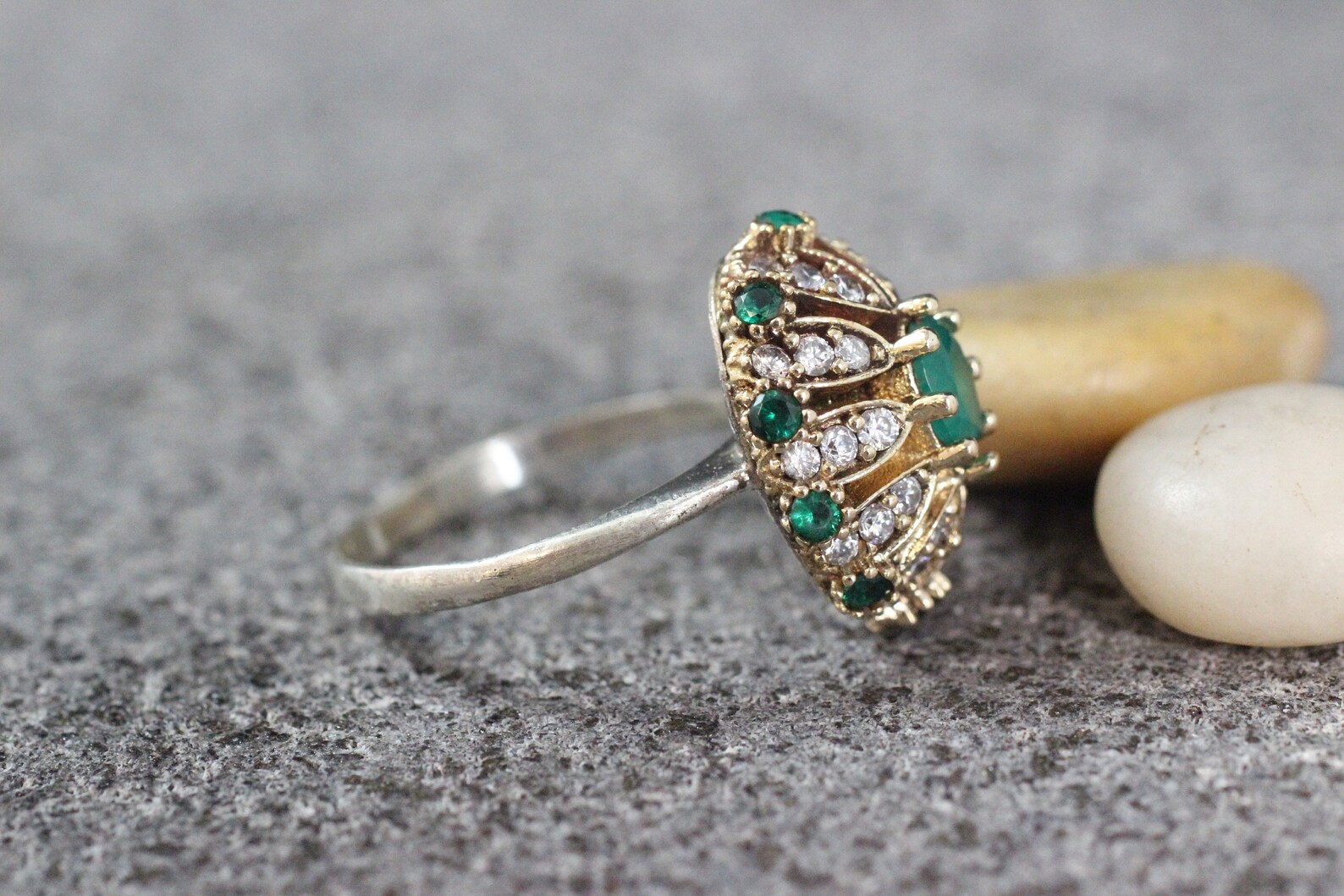 Sterling Silver 925 Emerald Handmade Ring, Ottoman Style Ring, Silver ...