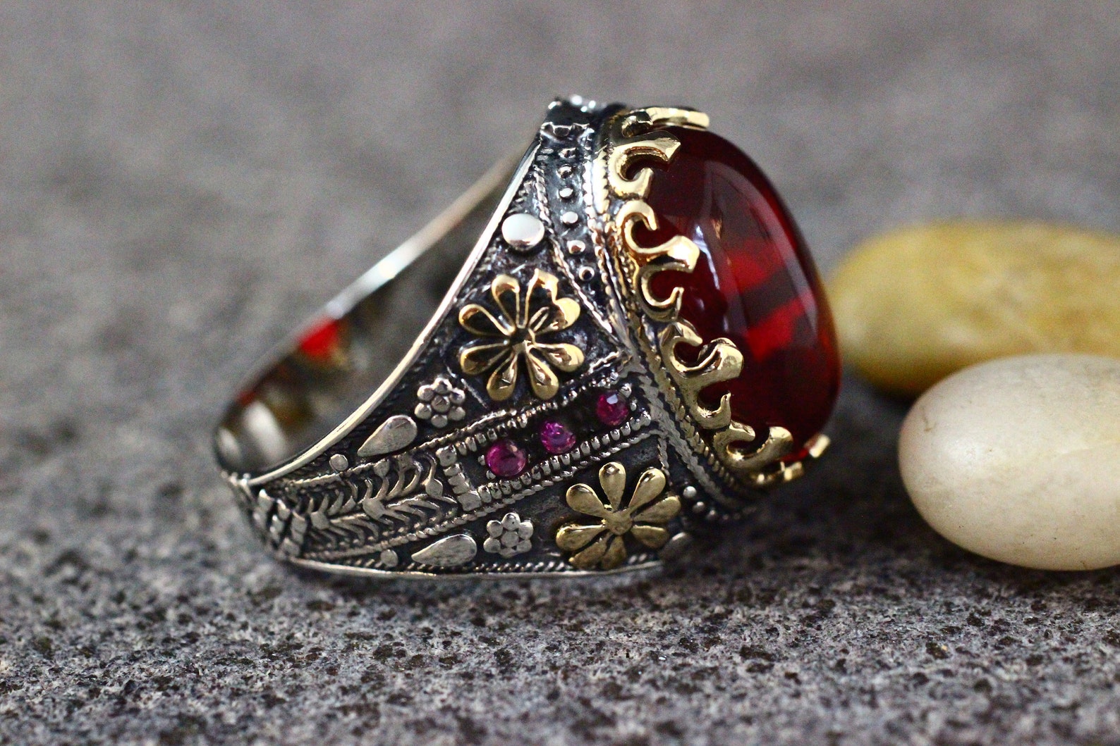 Yemeni Silver 925 Mens Ring Ruby Mens Ring Silver Mens | Etsy