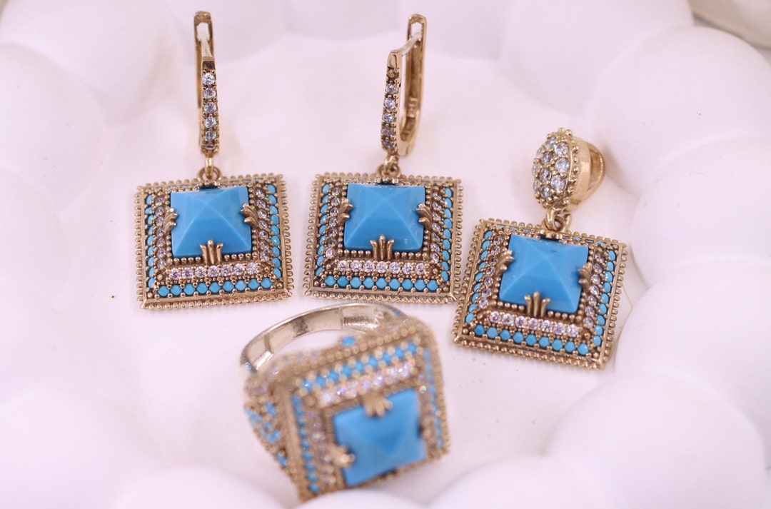 Turquoise Set, Sterling Silver 925 Jewelry Set, Turquoise Ottoman Set ...