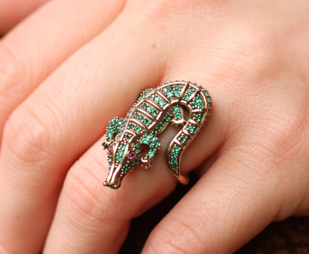 Emerald Crocodile Ring, Handmade Emerald Ring, Crocodile Ring, Women ...