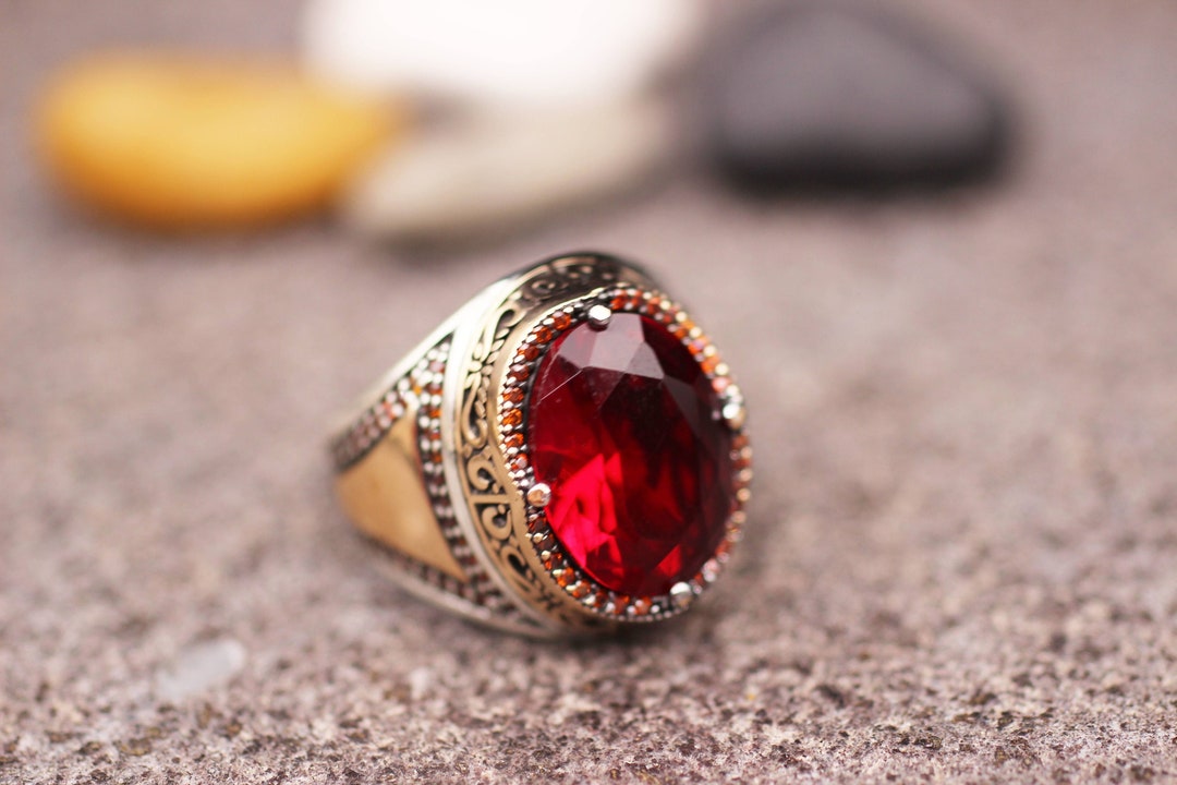 Ruby Mens Ring, Silver Ruby Ring , Silver Mens Ring, Gift for Him ...
