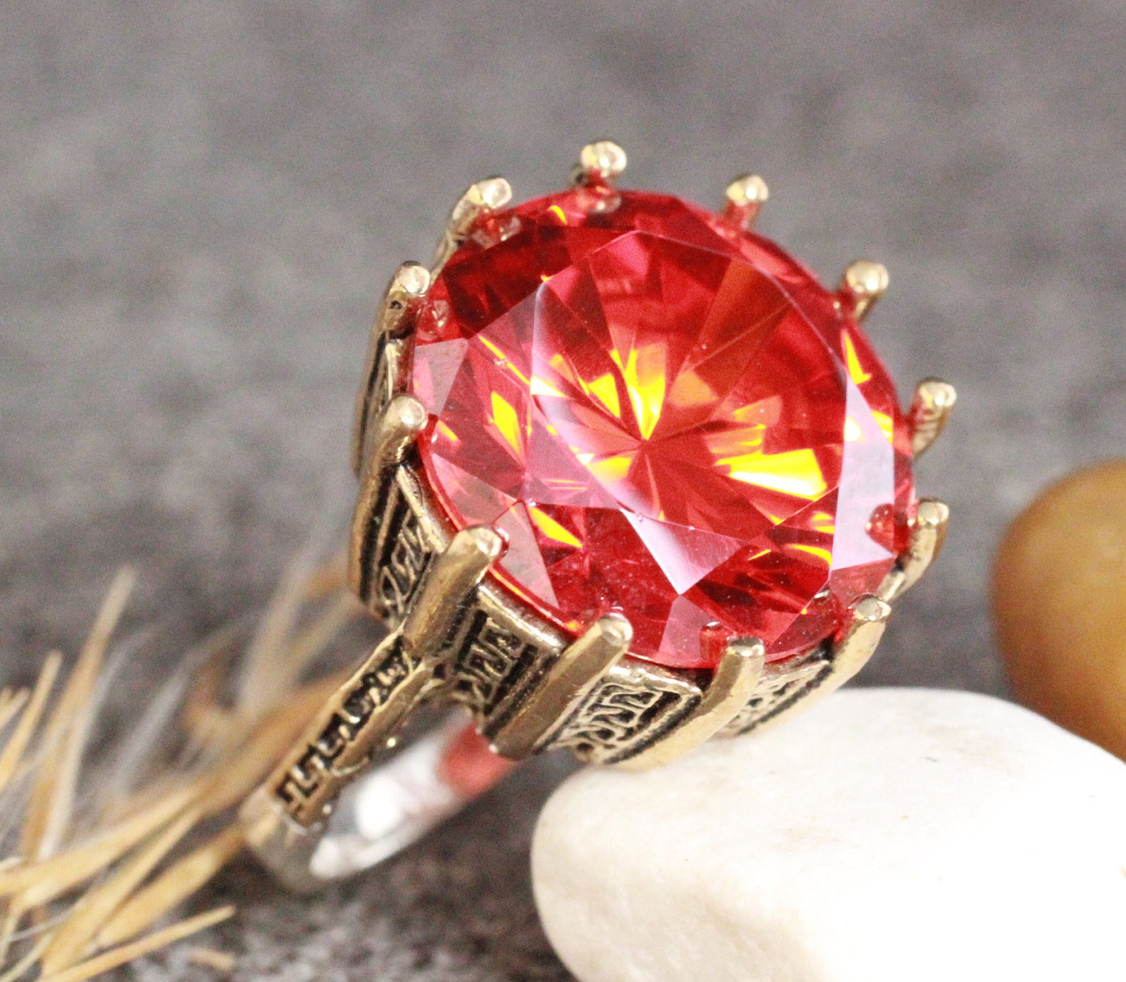 Ruby Ring, Sterling Silver 925 Ruby Handmade Ring, Ottoman Style Ring ...