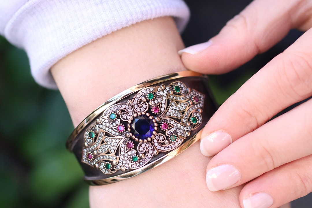 Sapphire Bracelet, Cuff, Turkish Handmade Sapphire Bracelet, Silver 925 ...