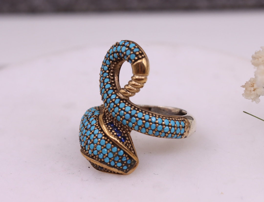 Turquoise Ring, Turquoise Snake Ring, Silver Snake Ring, Animal Ring ...