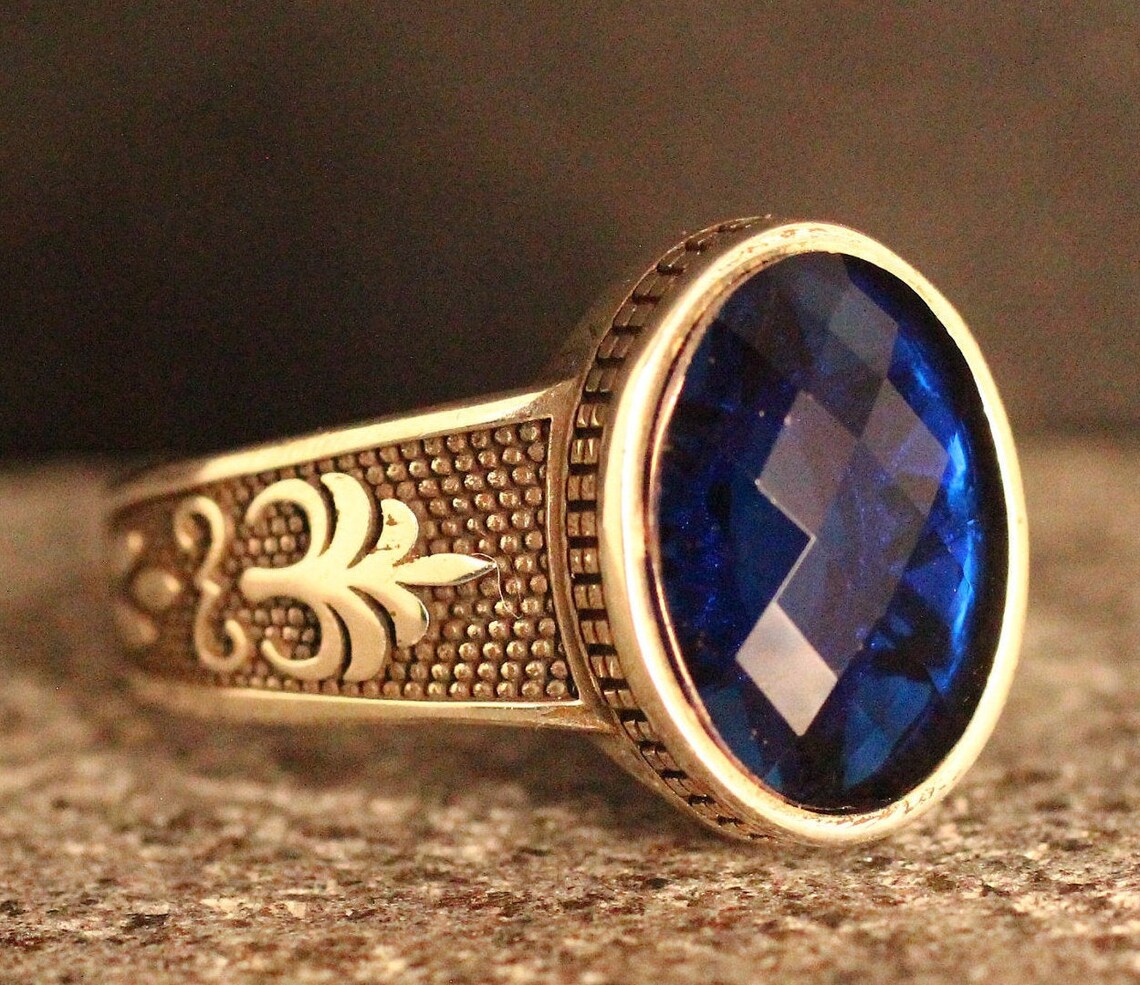 Mens Sapphire Handmade Ring Ottoman Style Ring Silver 925 - Etsy