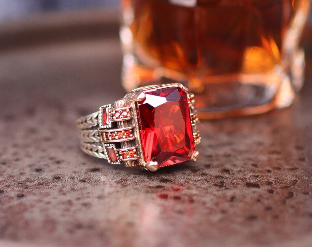 Ruby Ring, Ruby Mens Silver Ring, Turkish Handmade Ruby Mens Ring ...