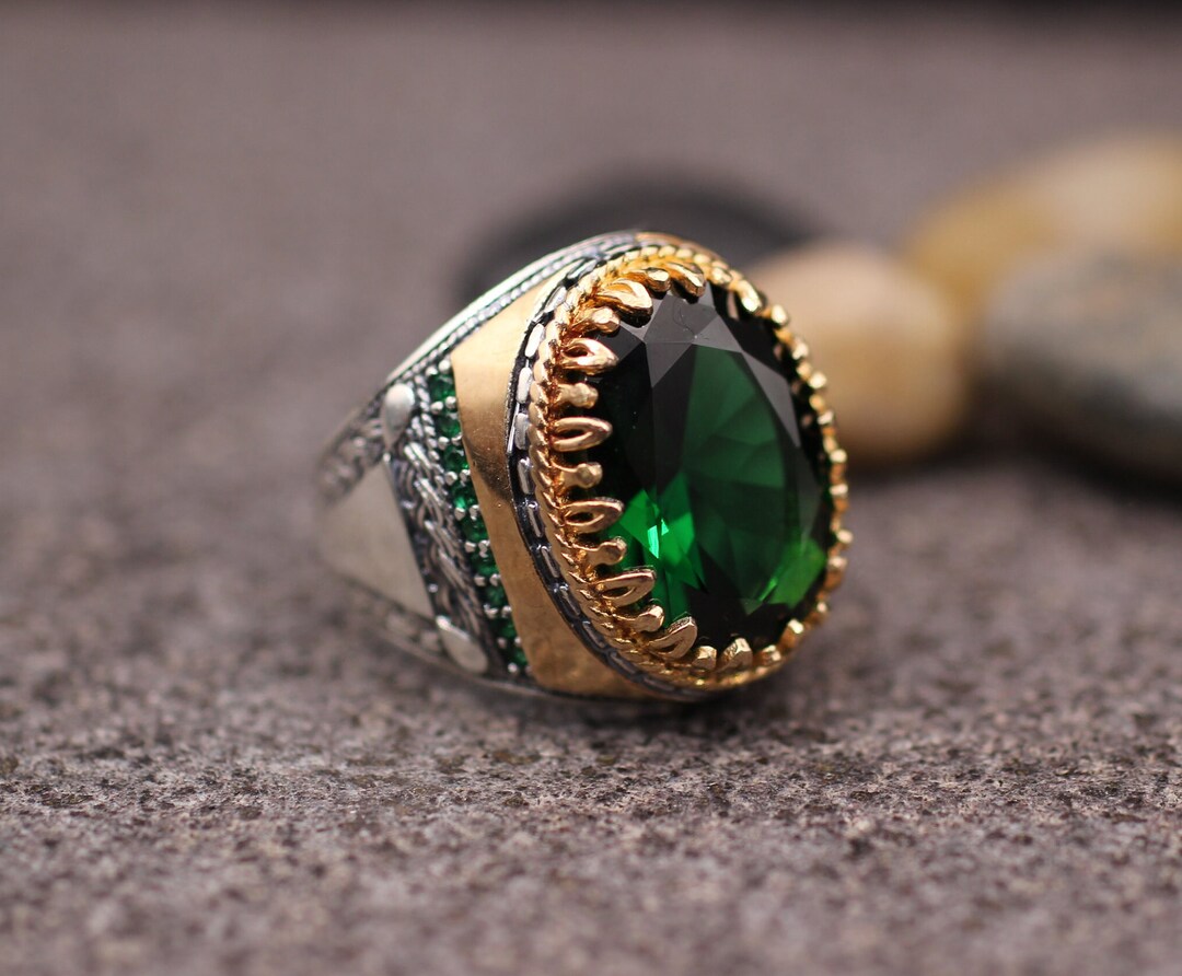 Emerald Mens Ring, Emerald Silver Mens Ring, Silver 925 Men's Ring ...