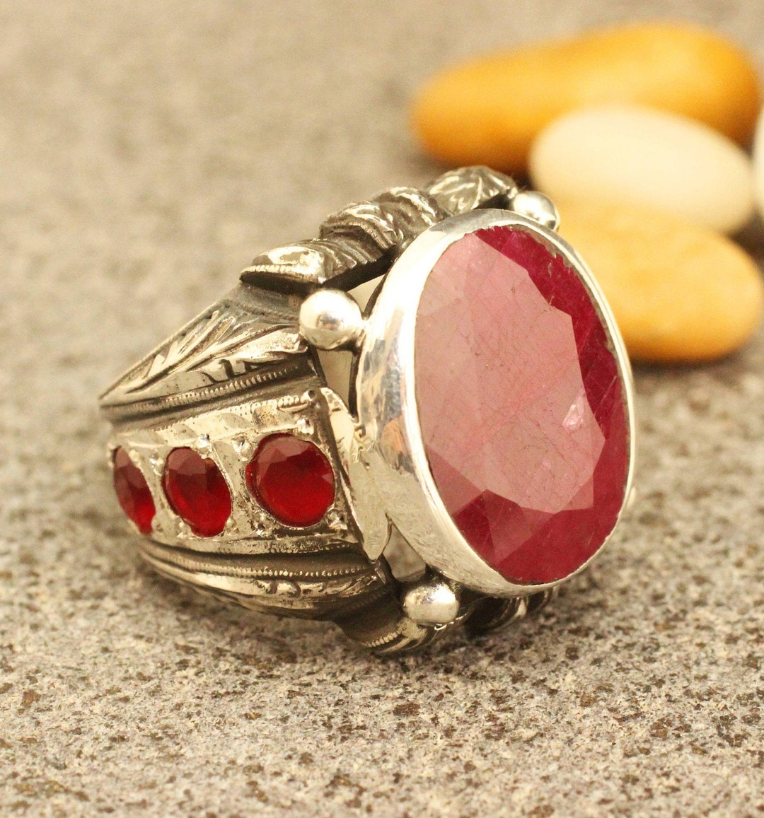 Sterling Silver 925, Ruby Men's Sterling Silver Ring, Turkish Handmade ...