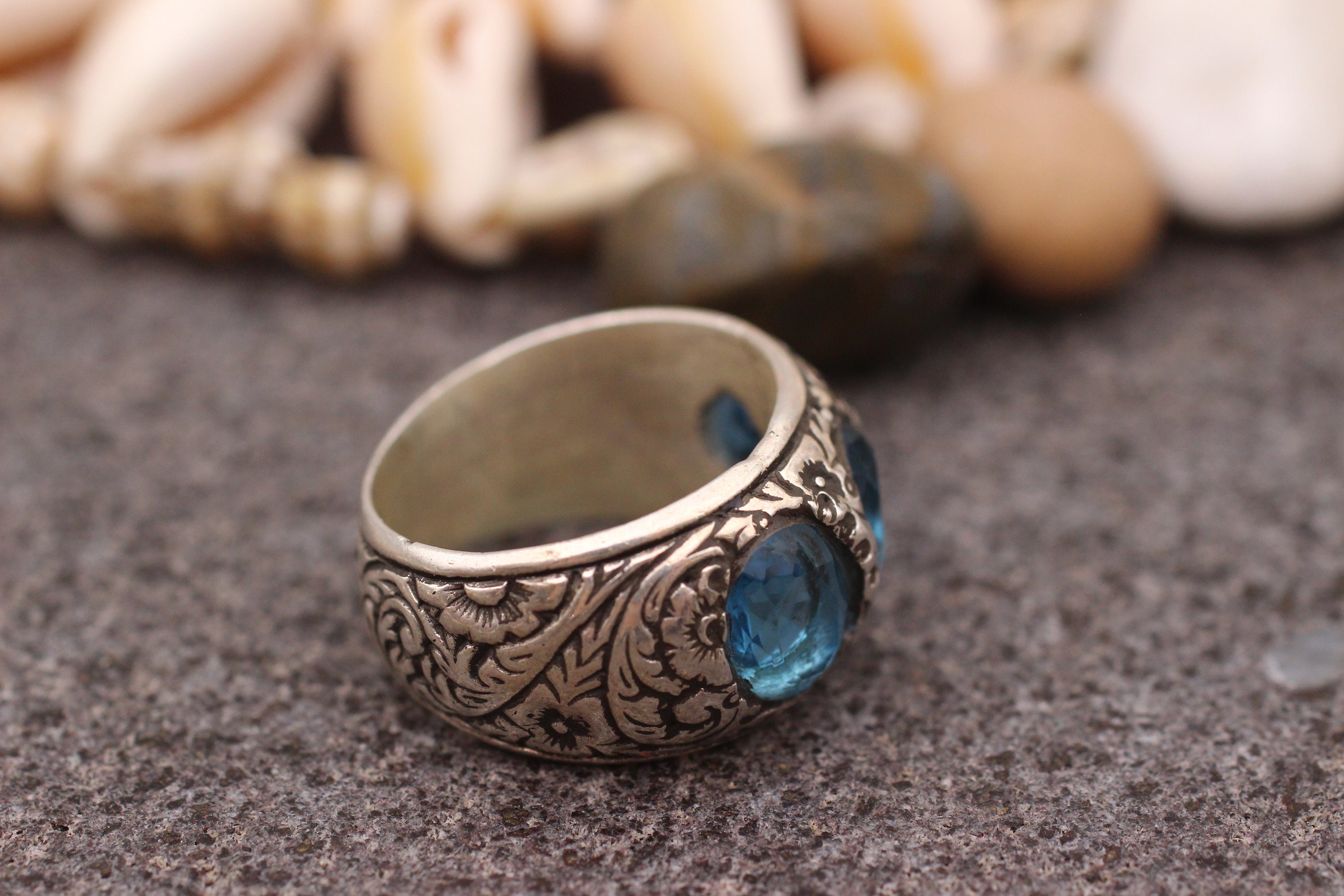 Aquamarine Mens Ring Mens Ring Silver Ring Dad Gift | Etsy