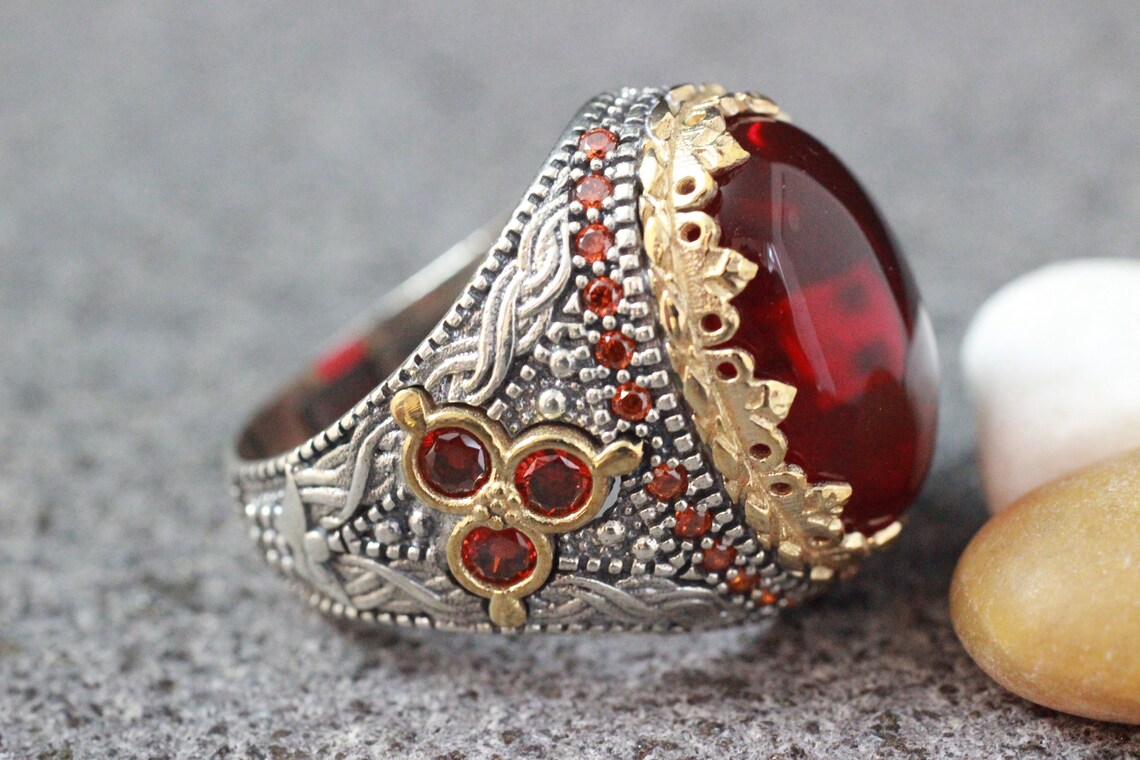 Yemeni Silver 925 Mens Ring, Ruby Mens Ring , Silver Mens Ottoman Ring ...
