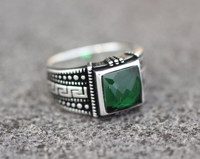 Sterling Silver 925 Emerald Handmade Ring, Ottoman Style Ring, Silver ...