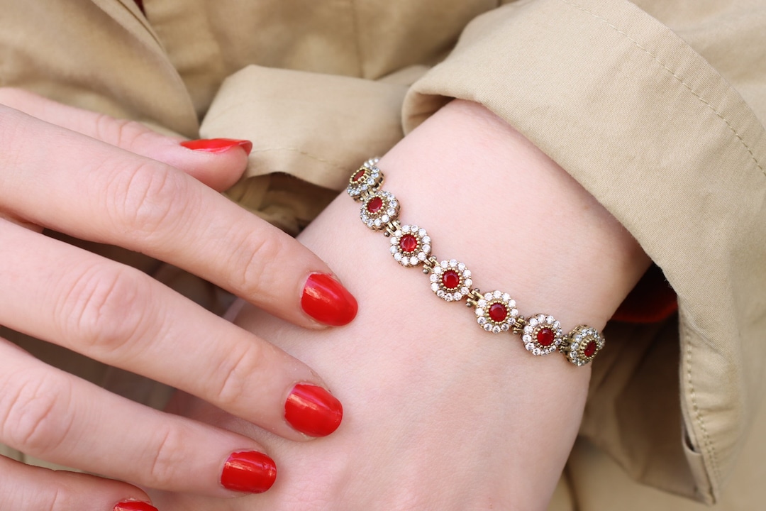 Ruby Tennis Bracelet, Turkish Handmade Ruby Bracelet, Silver Ruby ...