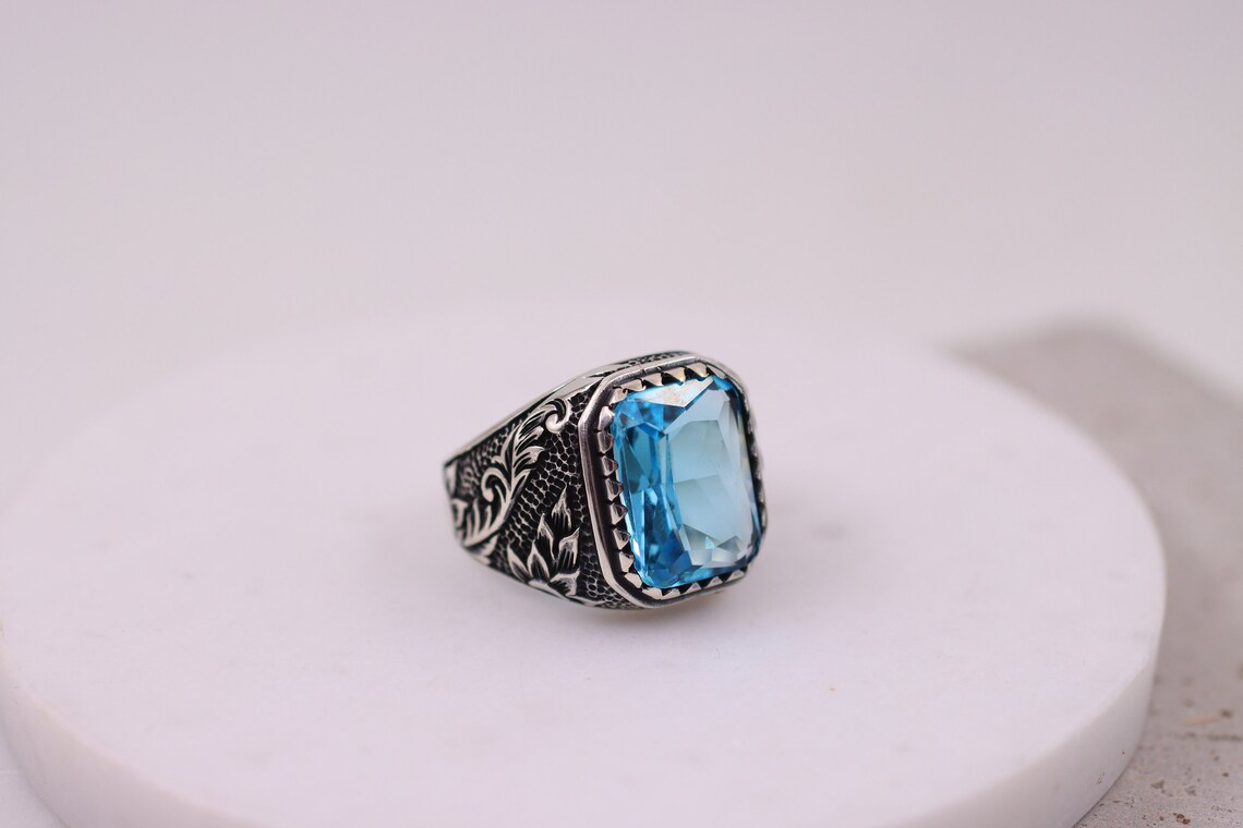 Silver Mens Ring, Aquamarine Handmade Mens Ring, Mens Jewelry, Gift for ...