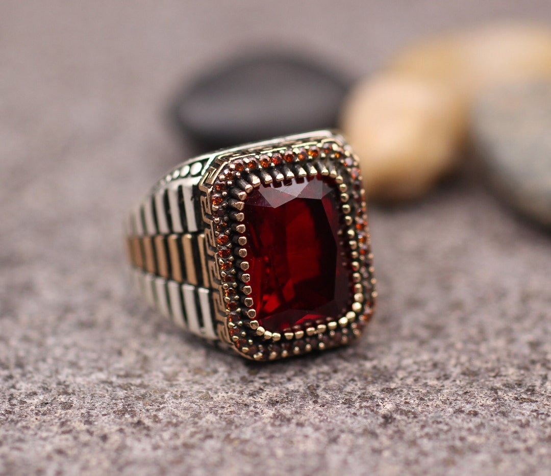 Ruby Mens Ring , Silver Ruby Mens Ring, Gift for Him, Ottoman Silver ...