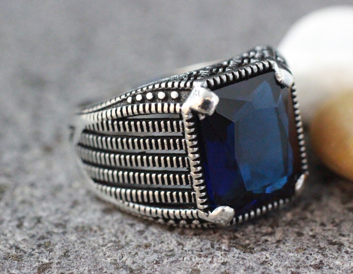 Turkish Handmade Mens Ring Sapphire Mens Ring Silver 925 - Etsy